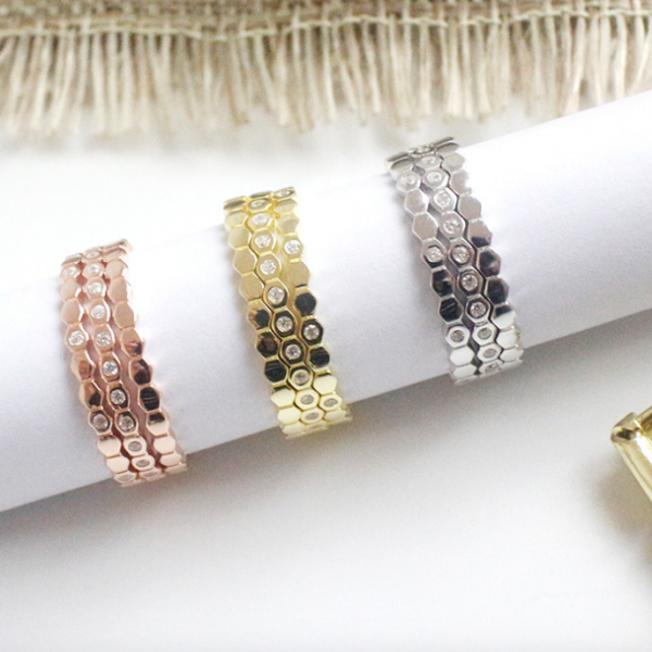 HEXAGON STACK RING-THREE COLORS