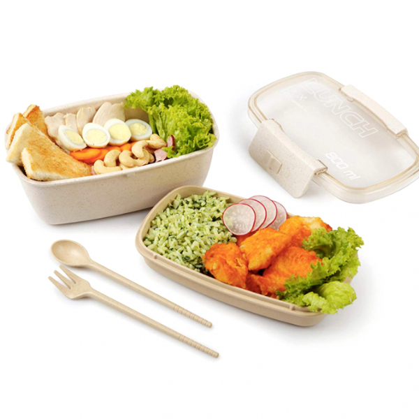 wheat straw lunch box double-layer lunch box lock & leak-proof ...